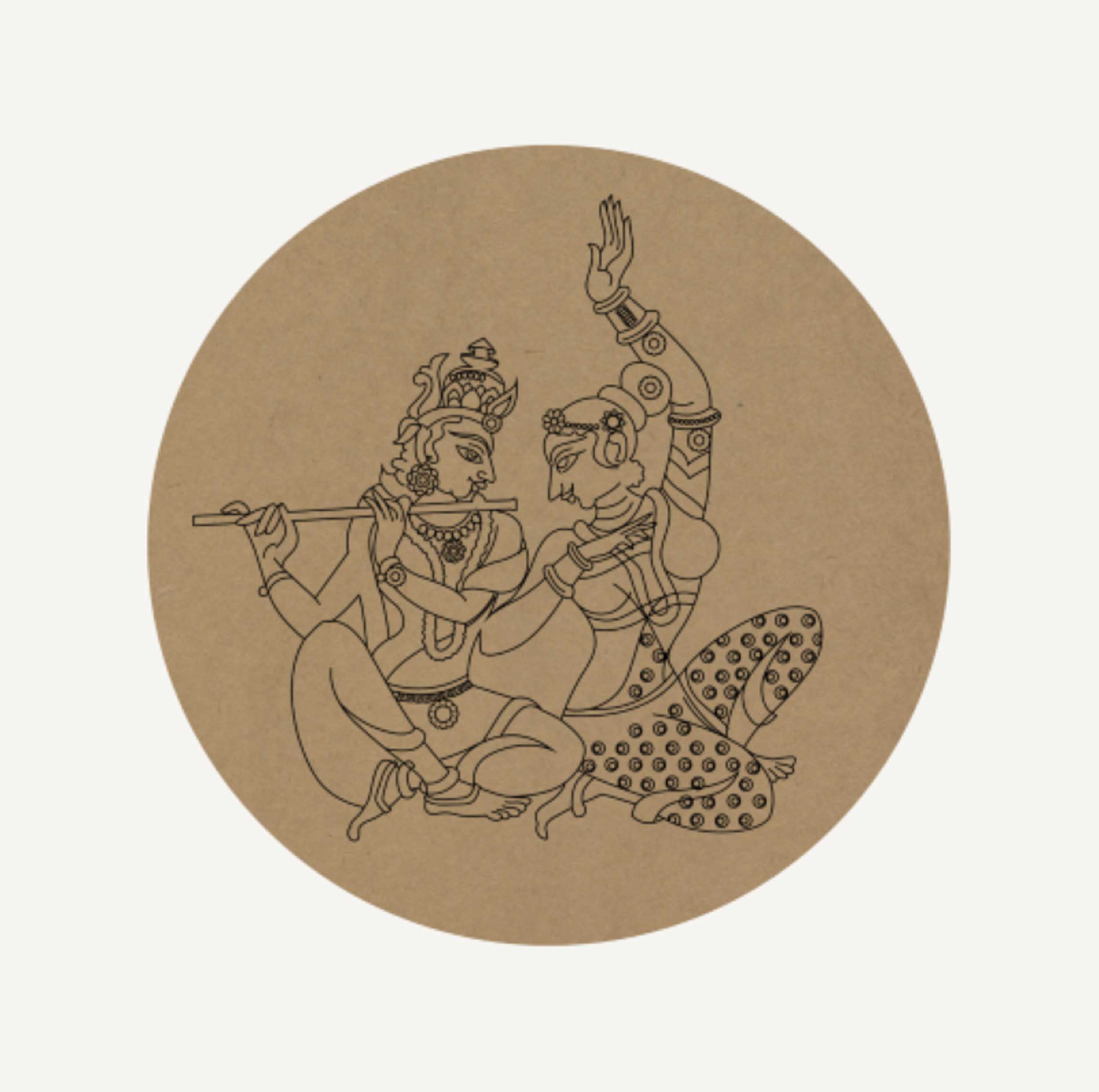 Premarked MDF Radhe-Krishna Design 1 Round MDF Base | The Point Blank