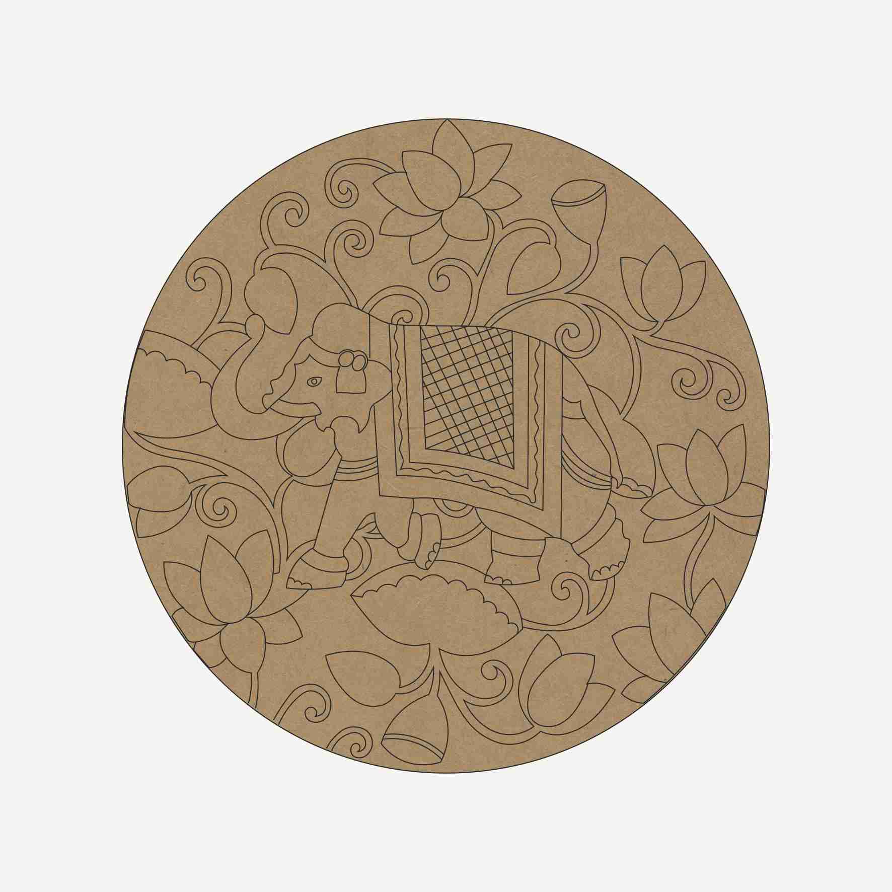 Premarked MDF Elephant with Lotus Design Round MDF Base | The Point Blank