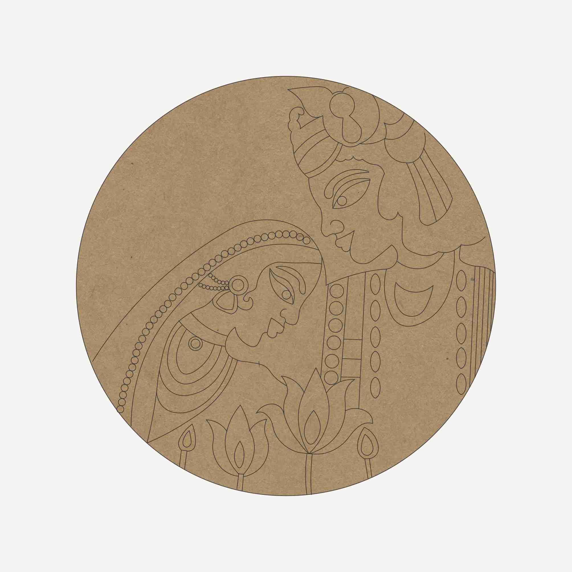 Premarked MDF Radhe-Shyam Design Round MDF Base | The Point Blank