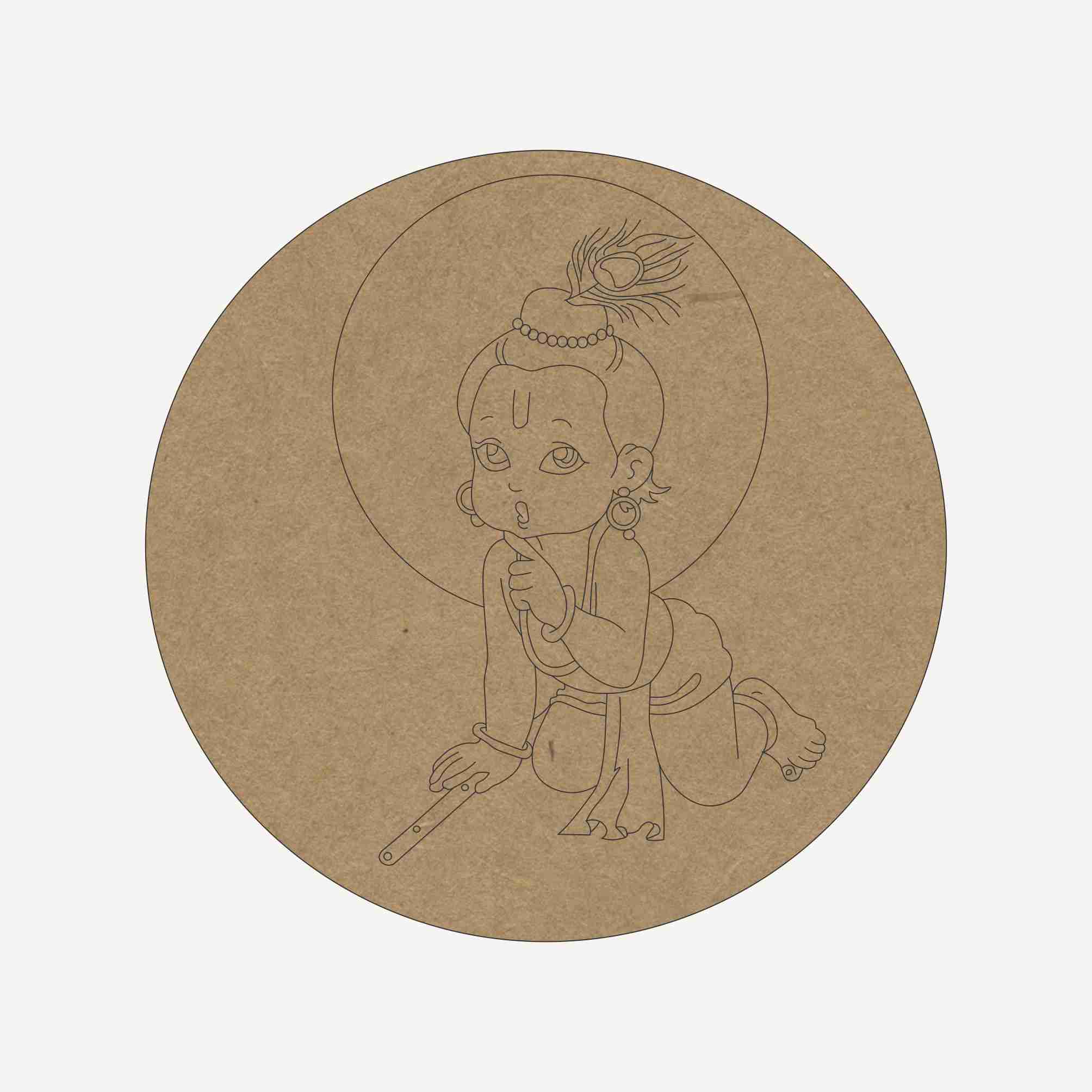 Premarked MDF Bal Krishna Design Round MDF Base | The Point Blank