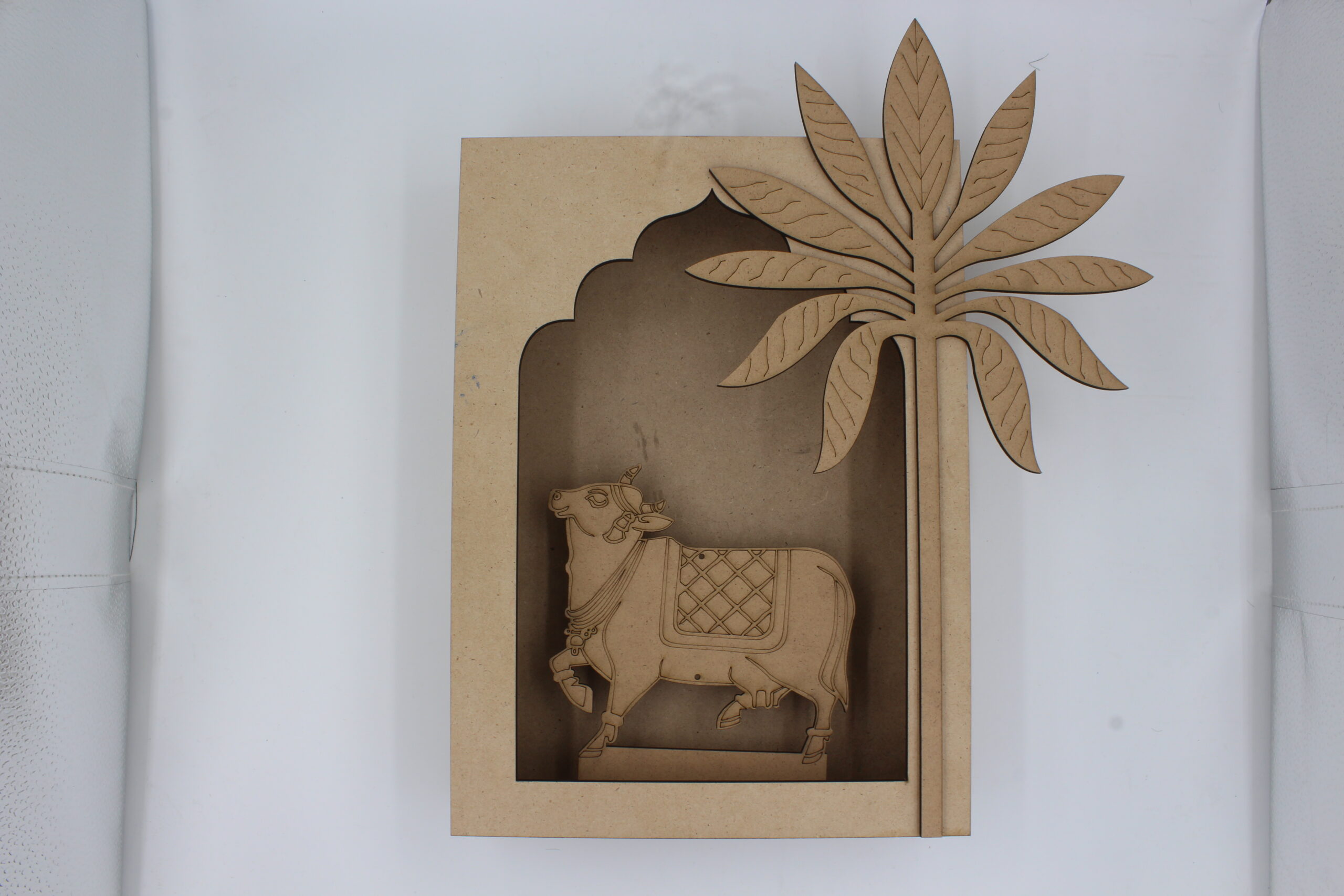 Box MDF Jharokha with Premarked MDF Pichwai Cow with Tree Design Cut ...